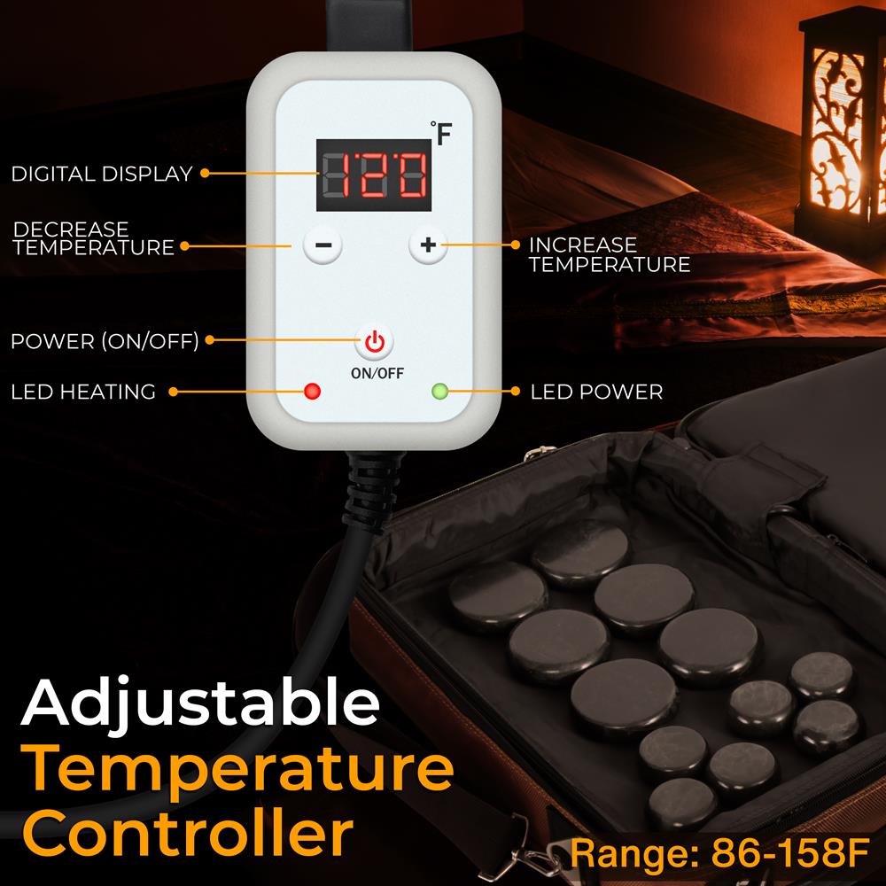 Hot Stone Massage Kit - Portable Heated Rock Therapy System With Digit ...