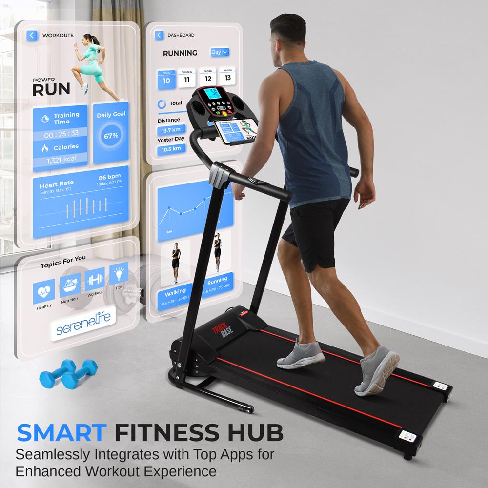 Electric Folding Treadmill, Compact Design, Bluetooth, 12 Modes ...