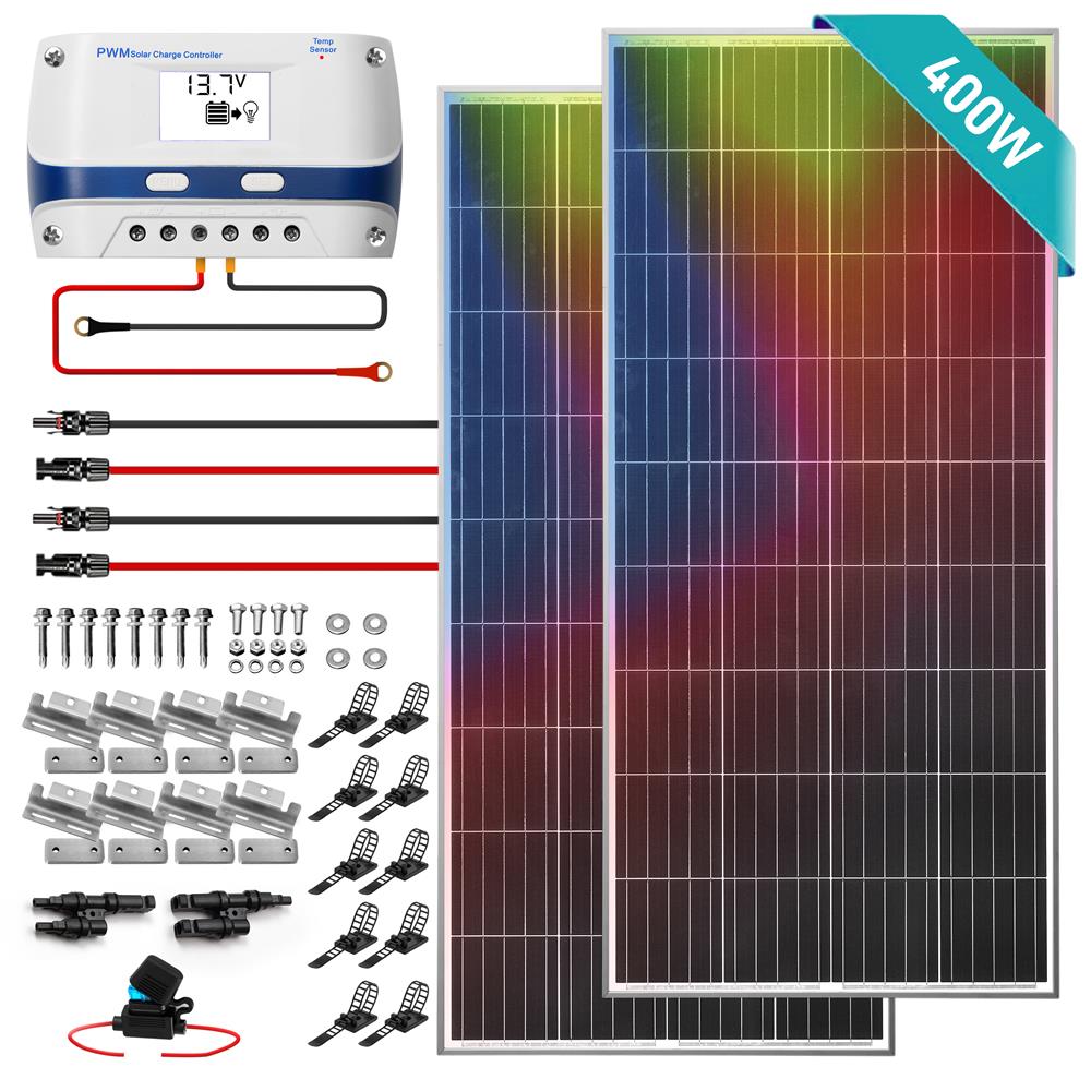 2 Pcs. Portable Mono Solar Panel Starter Kit - 400W Off-Grid Solar Pan ...